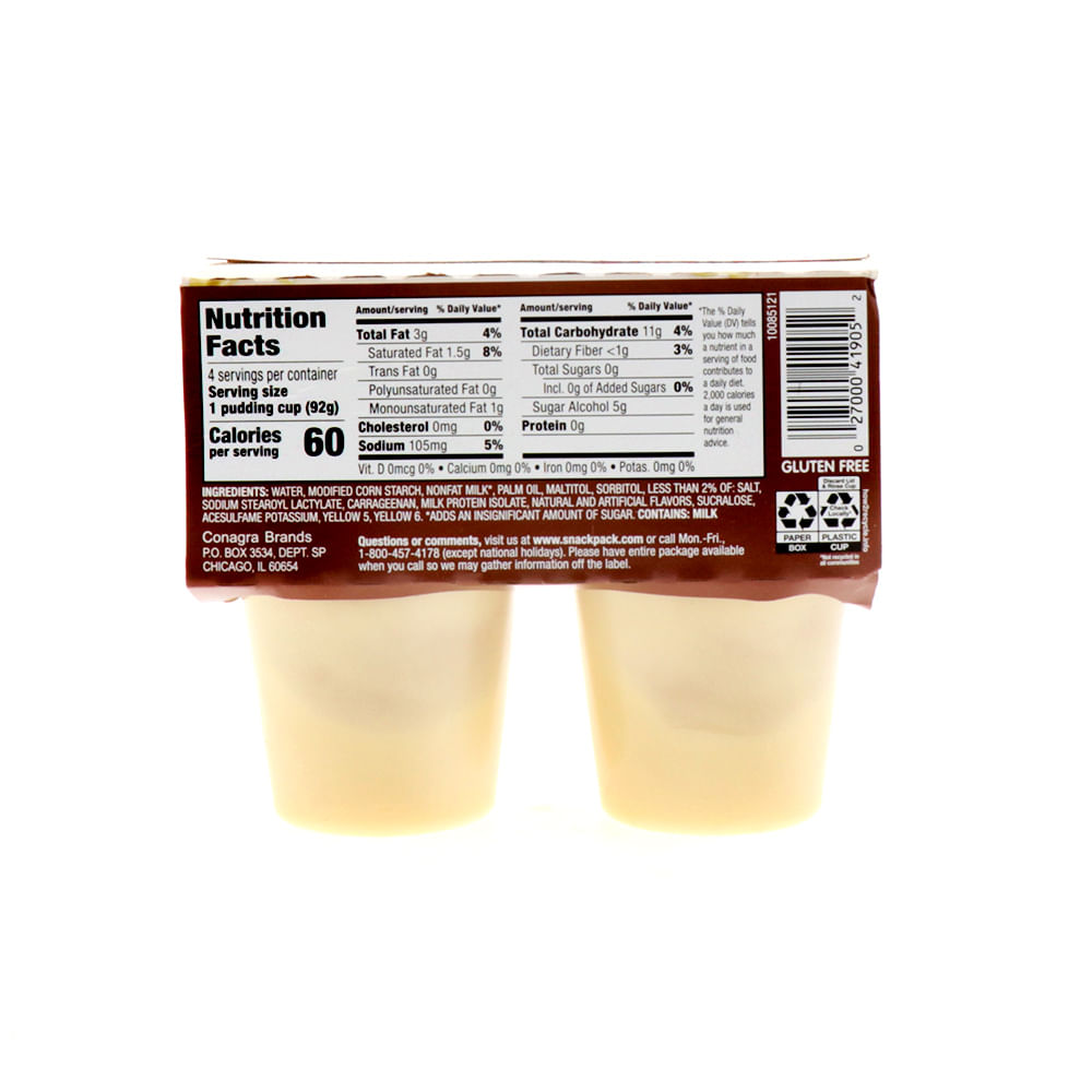 Pudding Hunts 4 Pack de Vainilla Sin Azúcar 13 Oz