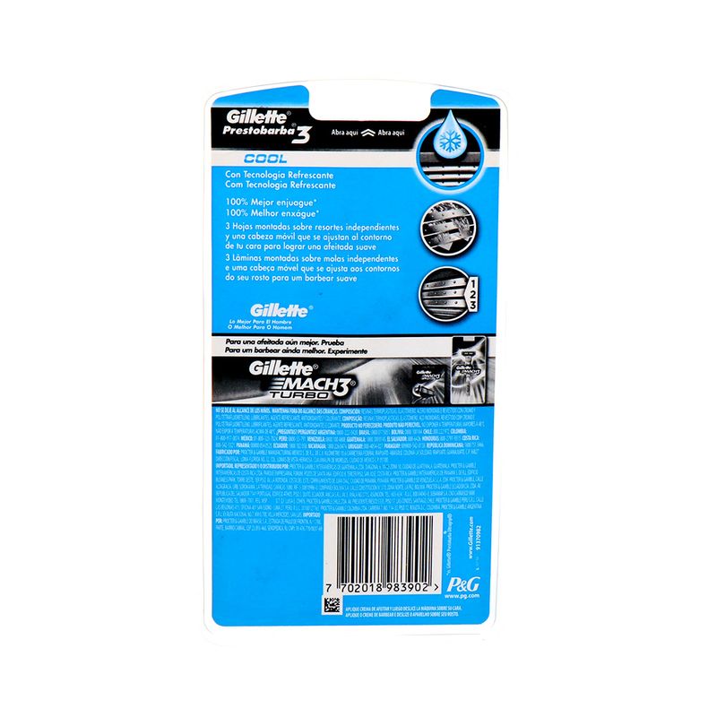 Prestobarba gillette para hombre triple hoja ice 4 un - La Colonia