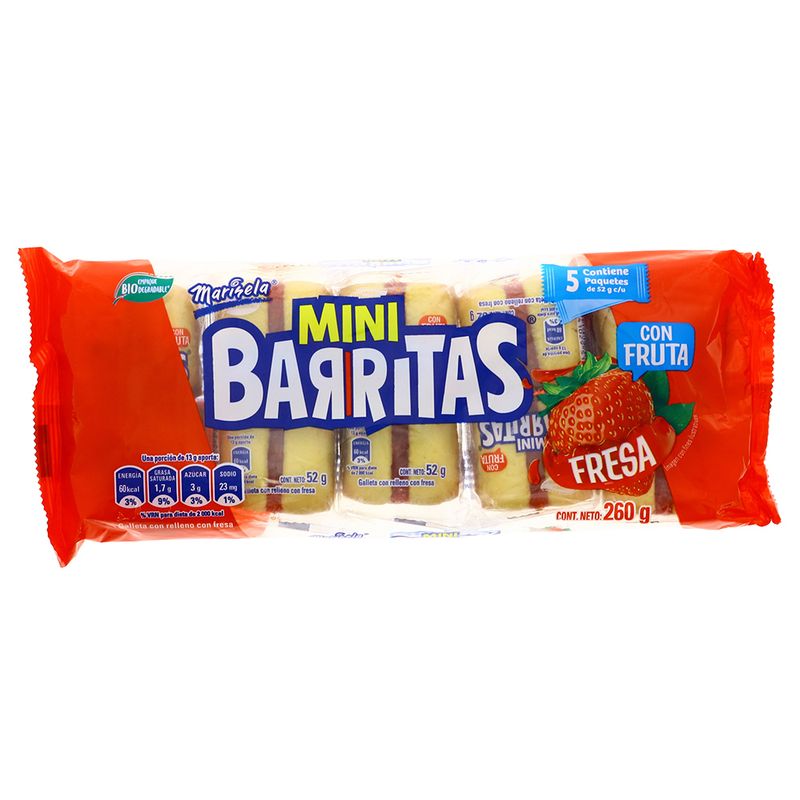 Galleta Marisela Mini Barritas Relleno Fresa 260 Gr