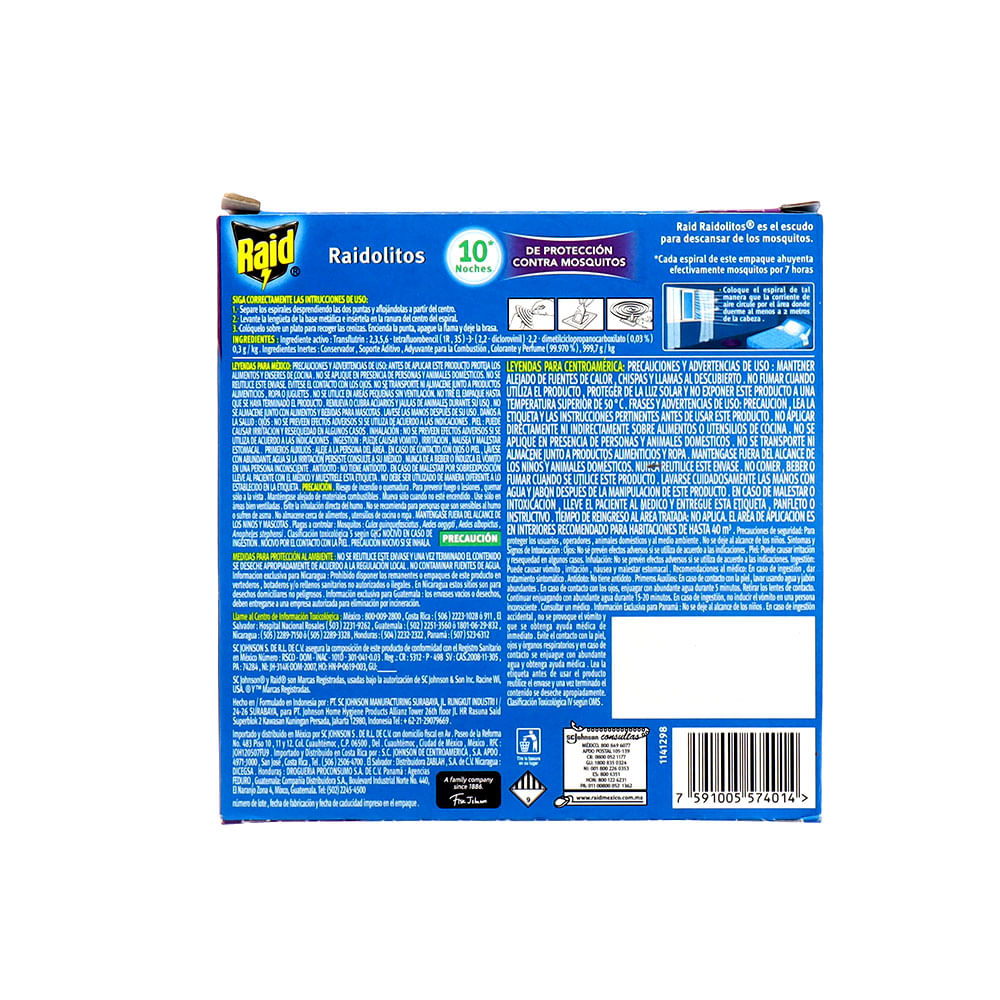 Insecticida Raid Raidolitos 10 Espirales+Base