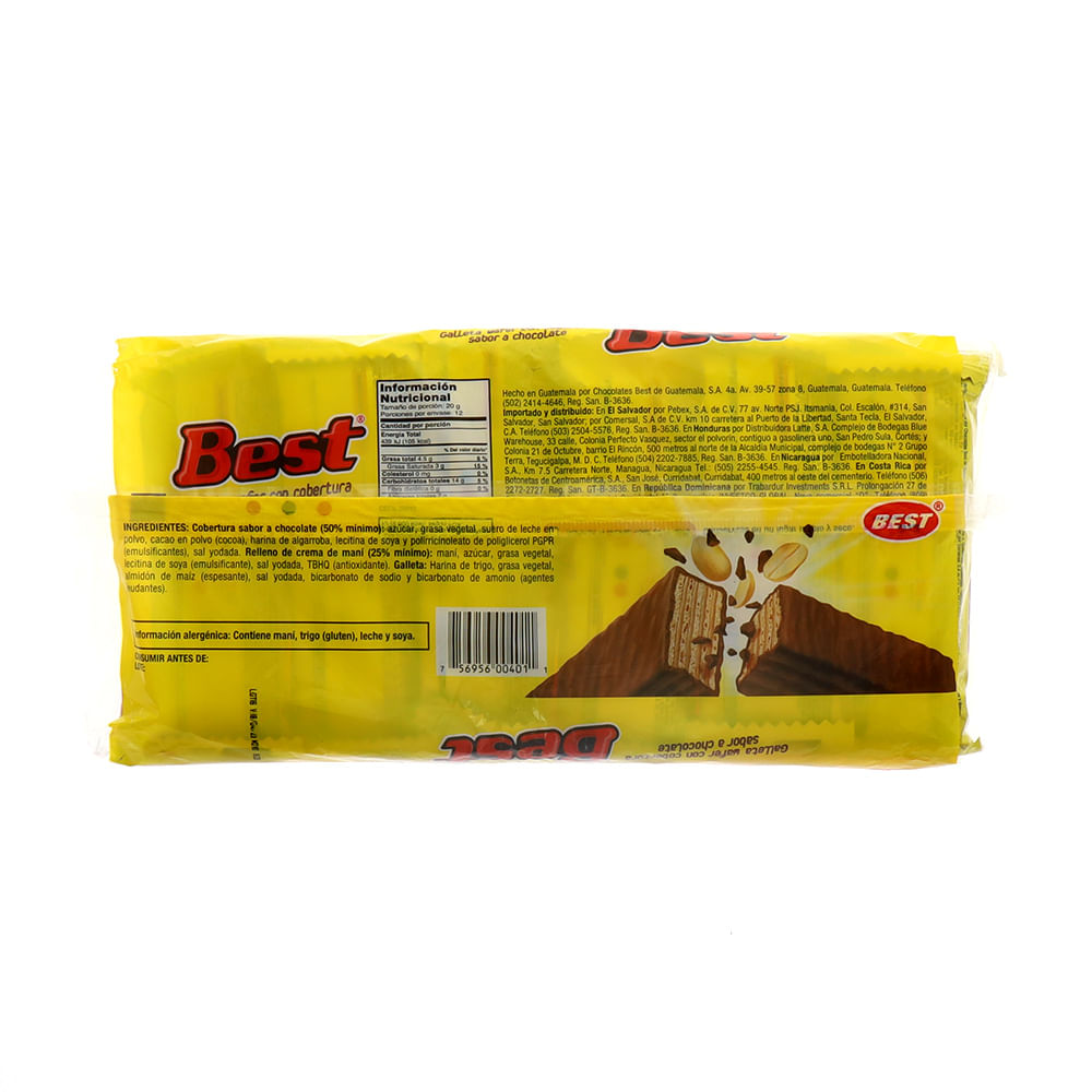 Galleta Best Wafer Chocolate Con Crema De Maní 240 Gr