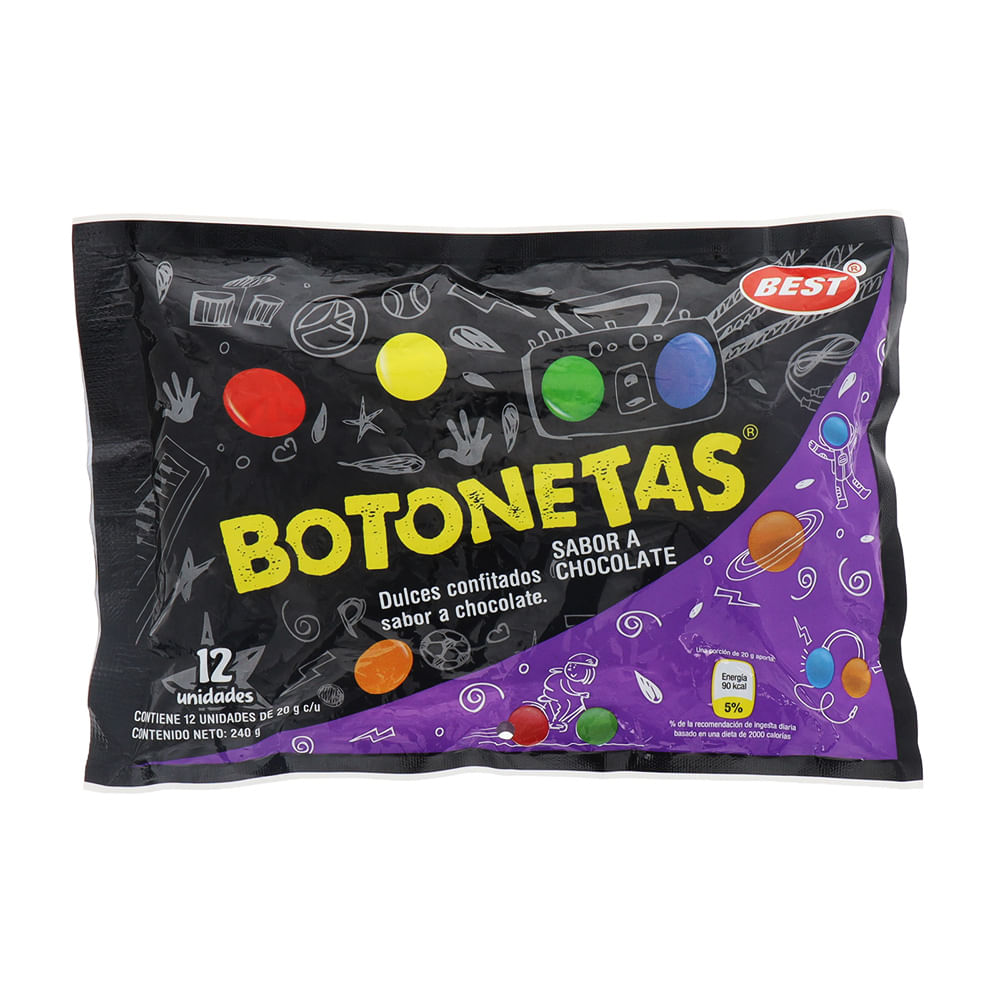 Dulce Confitiado Best Botonetas Sabor Chocolate 12 Un 240 Gr