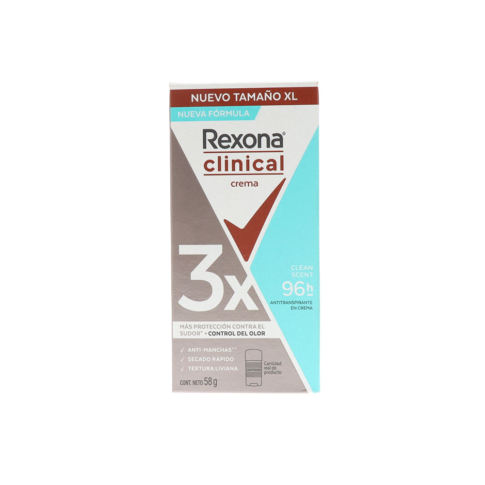 Desodorante Crema Rexona Clinical 3X Clean Scent 58Gr