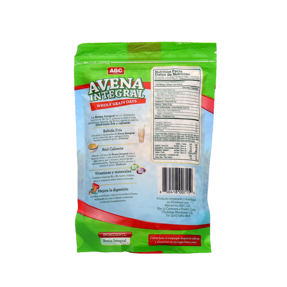 Avena Integral Abc Foods Entera 300 Gr