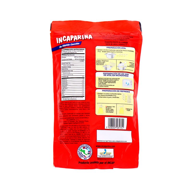 Harina incaparina sabor vainilla 375 gr